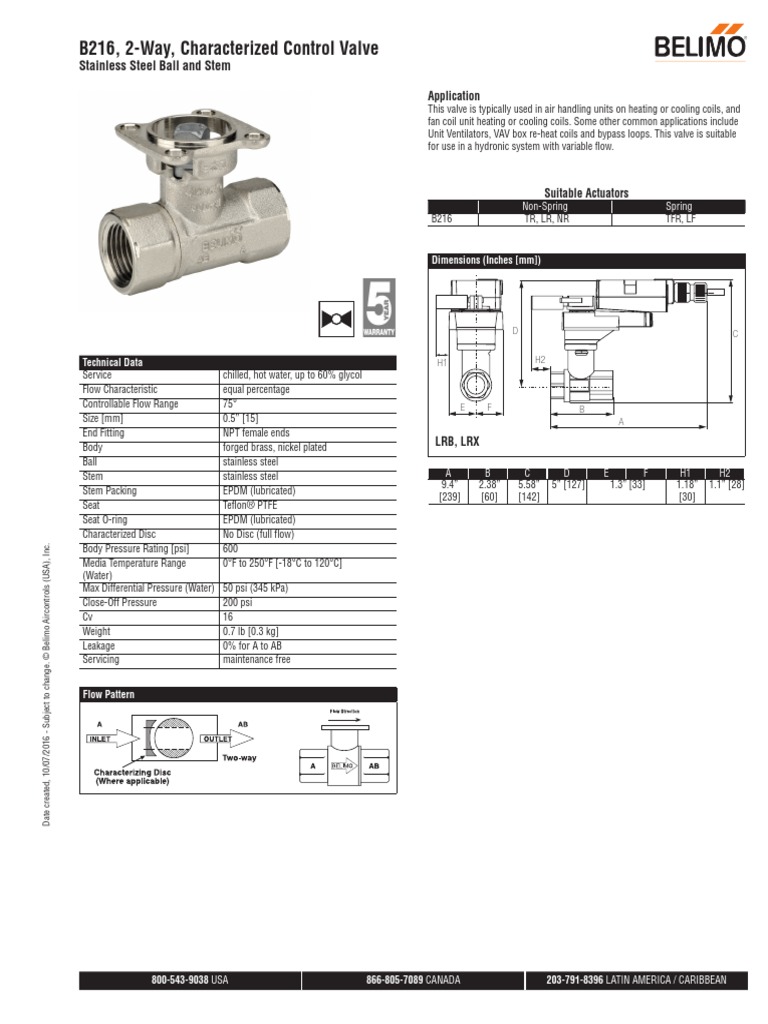 B216, 2-Way, Characterized Control Valve: Stainless Steel Ball and Stem ...