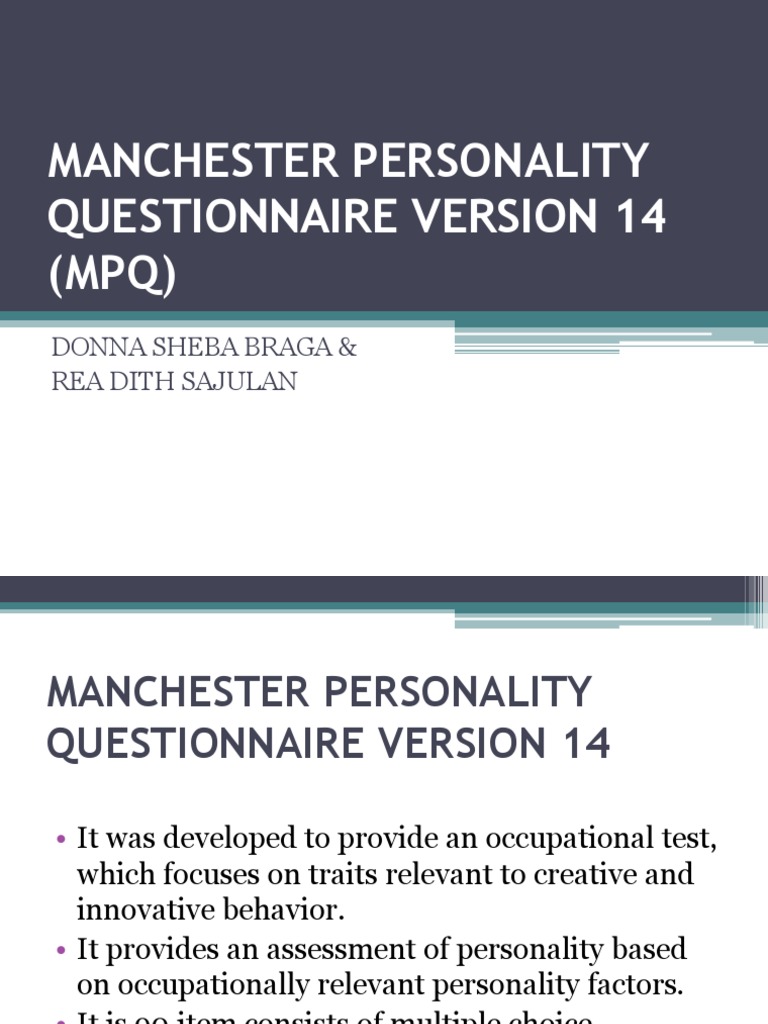 MANCHESTER PERSONALITY QUESTIONNAIRE VERSION 14 MPQ Report | PDF ...