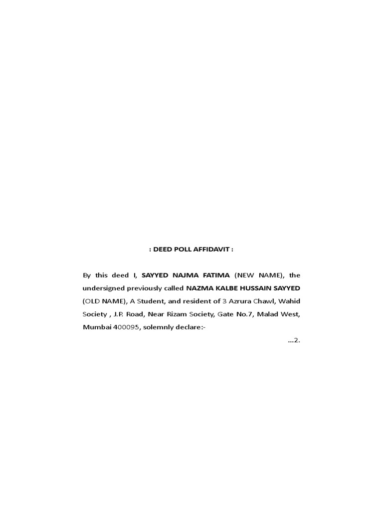 : Deed Poll Affidavit