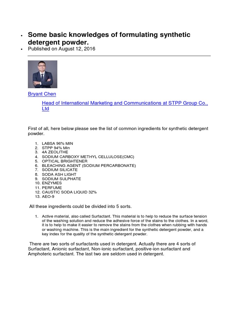 Detergent Formulation | PDF | Surfactant | Sodium Hydroxide