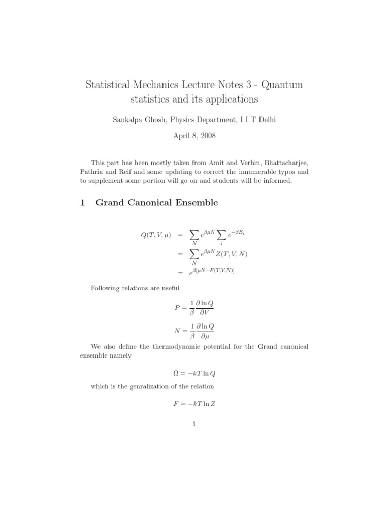 Statistical Mechanics Lecture Notes 3 - Quantum Statistics and Its ...