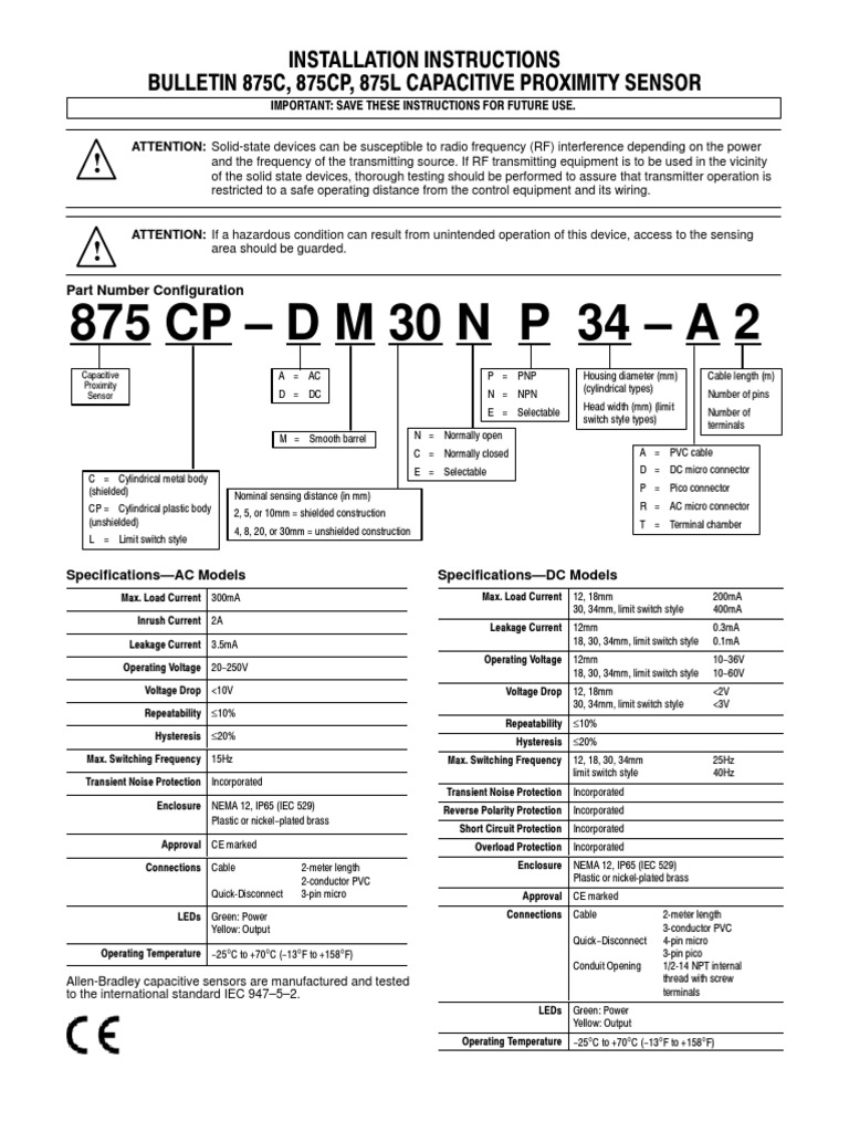 875 CP - D M 30 N P 34 - A 2: Installation Instructions Bulletin 875C ...