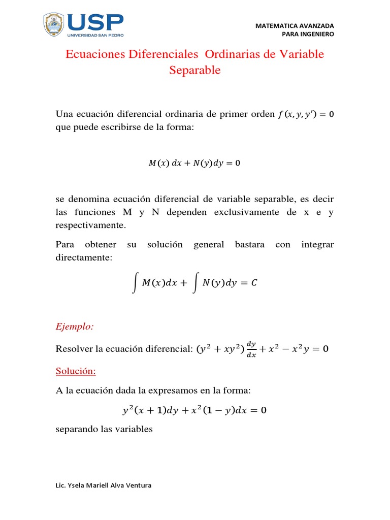 Edo Variable Separable y Homogenea | PDF | Ecuaciones diferenciales | Ecuaciones