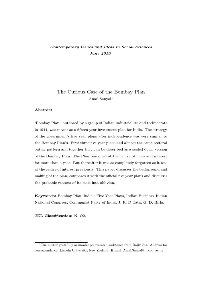 The Bombay Plan: 1944 Economic Proposal | PDF | Economic Growth ...