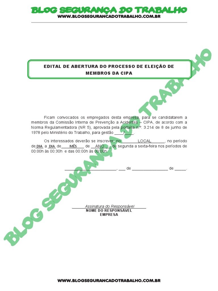 Modelo - Edital de Abertura Do Processo de Eleição de Membros Da CIPA ...