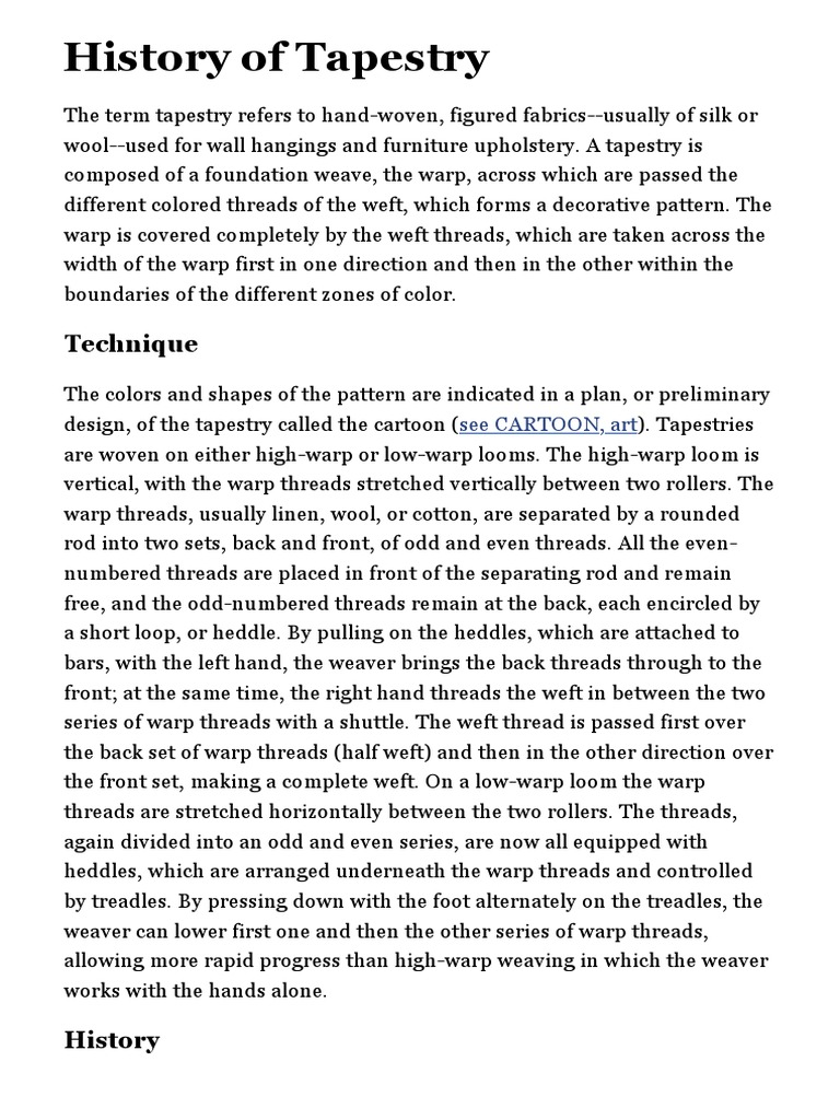 History of Tapestry PDF | PDF | Loom | Weaving