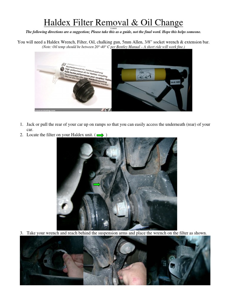Haldex Filter and Oil Change Guide | PDF