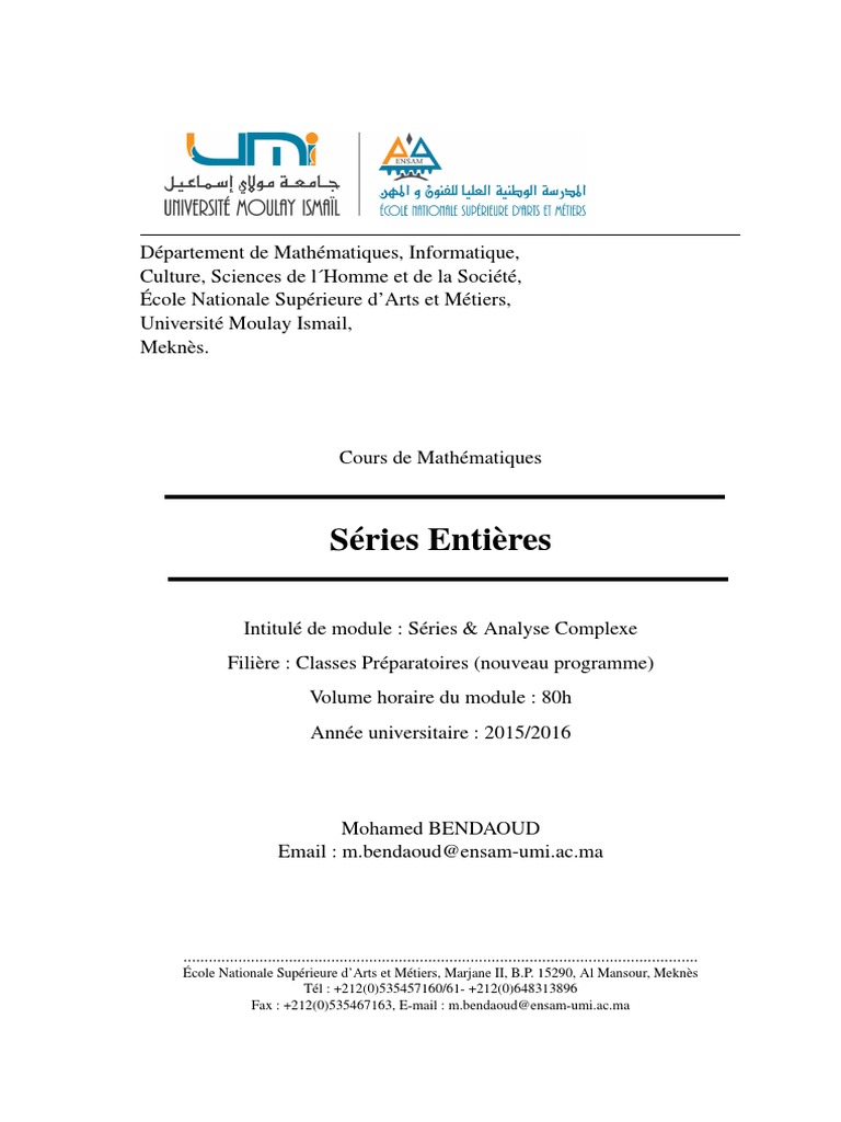 Cours sur les Séries Entières en Mathématiques | PDF | Série ...