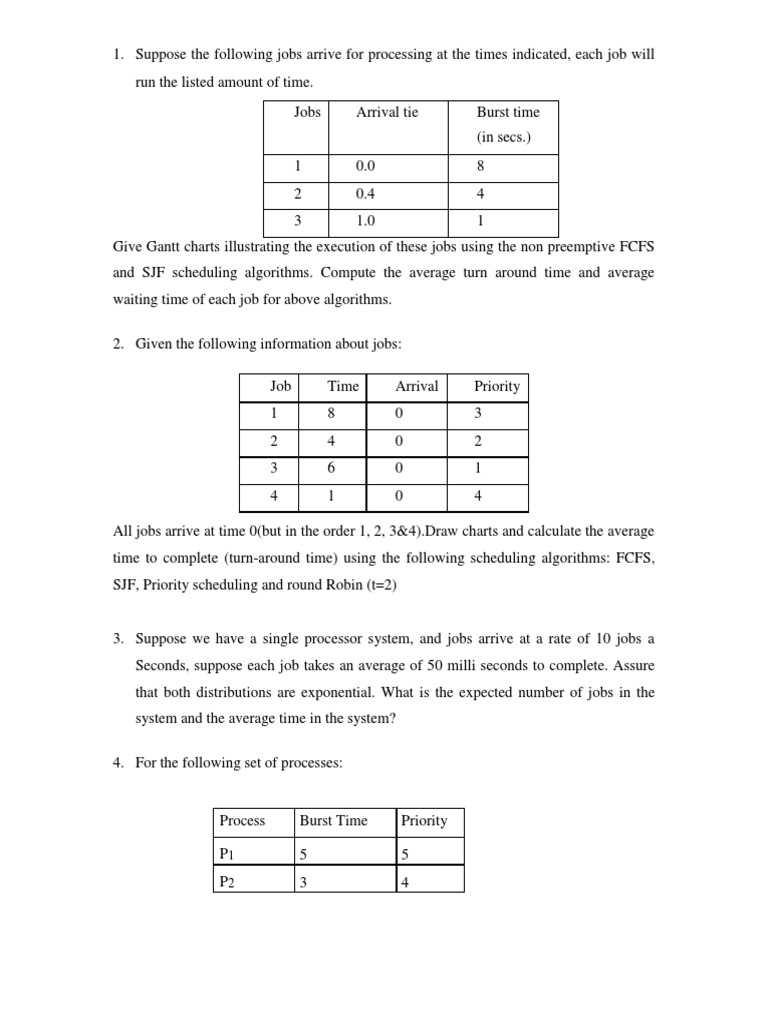Assignment Problems For Os Pdf Scheduling Computing Algorithms