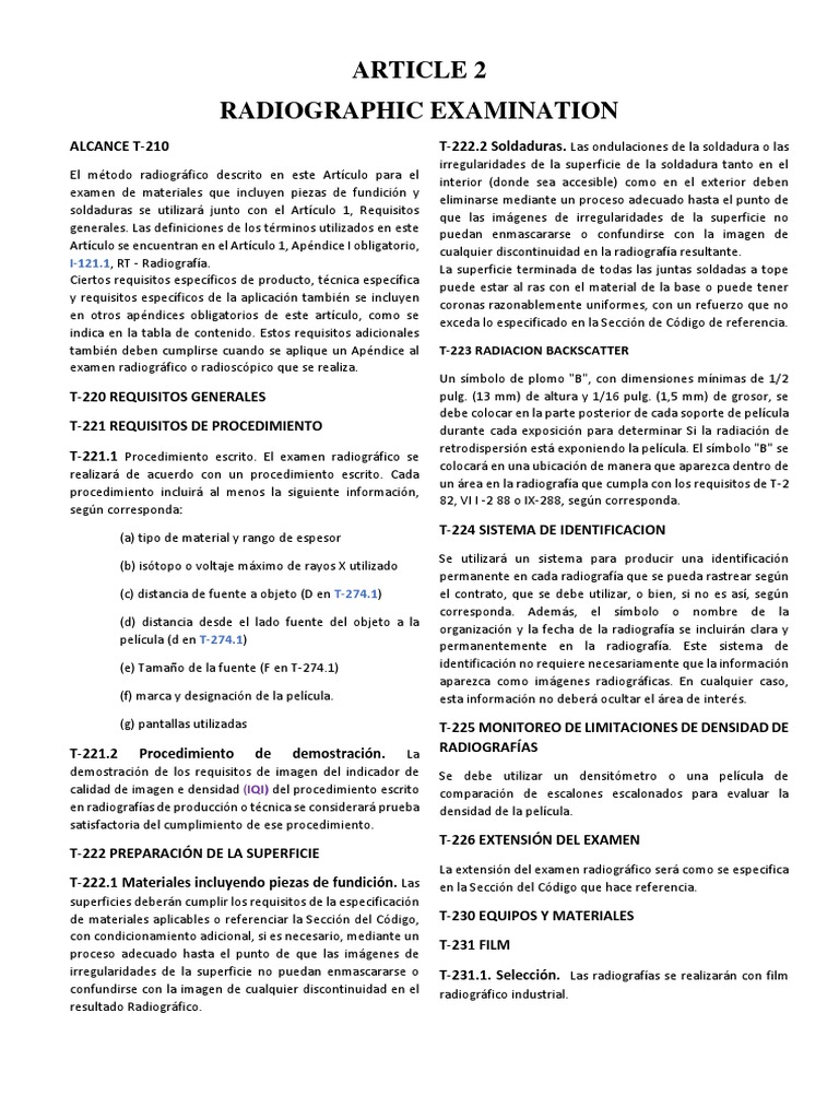 ARTICLE 2 Traduccion Asme V | PDF | Rayo X | Calibración