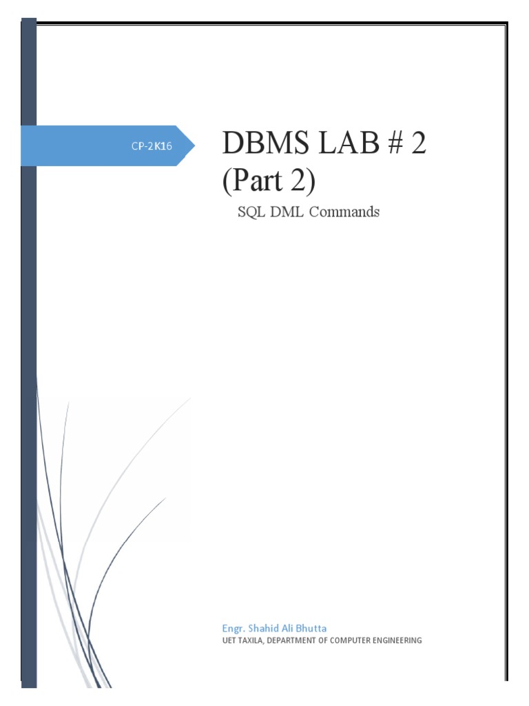 DBMS Lab 2 2nd Part DML Statements | PDF | Database Index | Data Management
