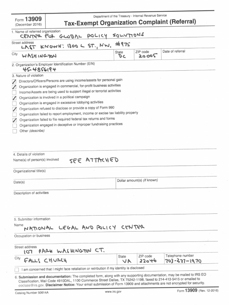 IRS Complaint vs. Maya Rockeymoore Cummings/Center For Global Policy ...