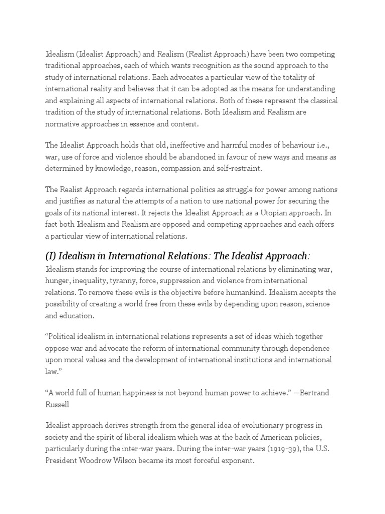 Idealism and Realism | PDF | International Relations | Idealism
