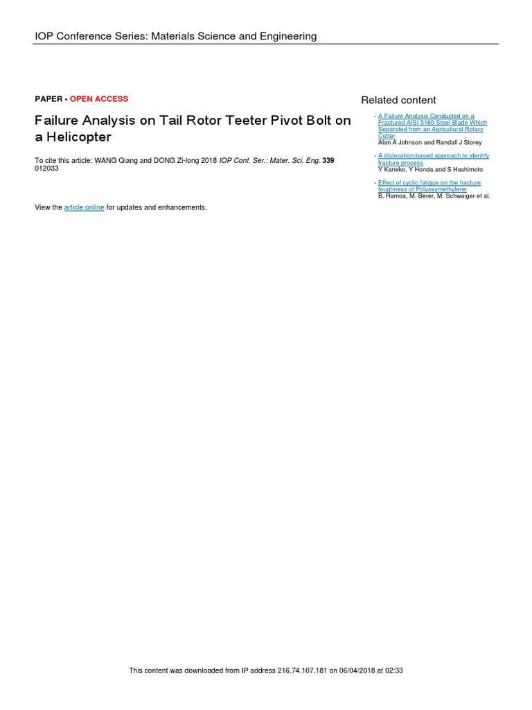 Failure Analysis On Tail Rotor Teeter Pivot Bolt On A Helicopter | PDF ...
