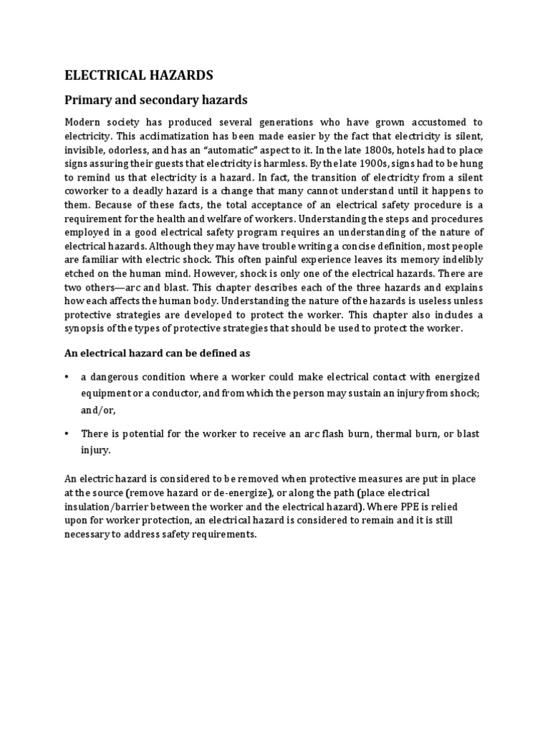 Electrical Hazards: Primary and Secondary Hazards | PDF