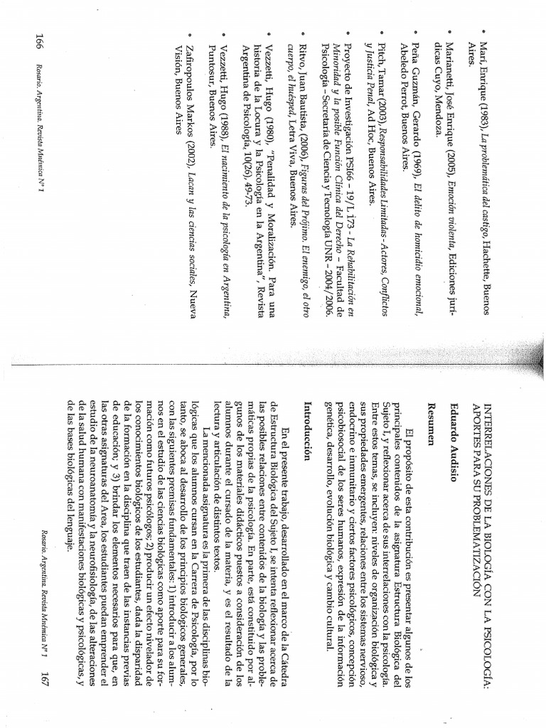 Interrelaciones de La Biologia Con La Psicologia-Audisio | PDF