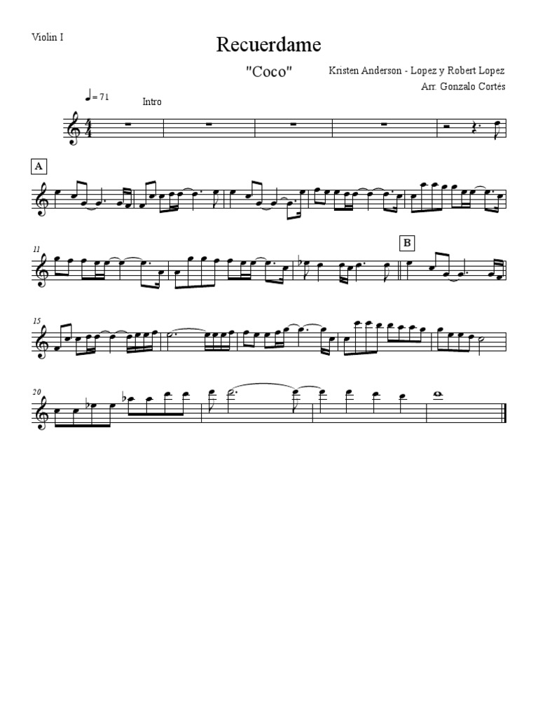 Recuerdame Coco - Violin I | PDF
