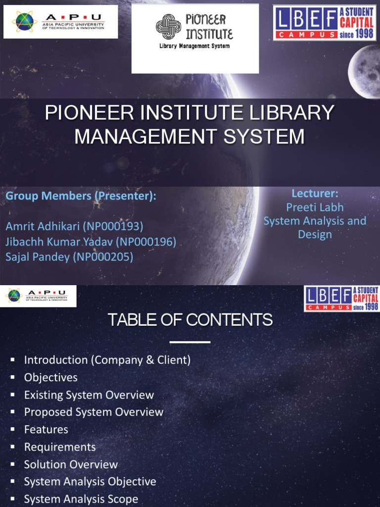 Pioneer Library Management System | PDF | Databases | Information ...