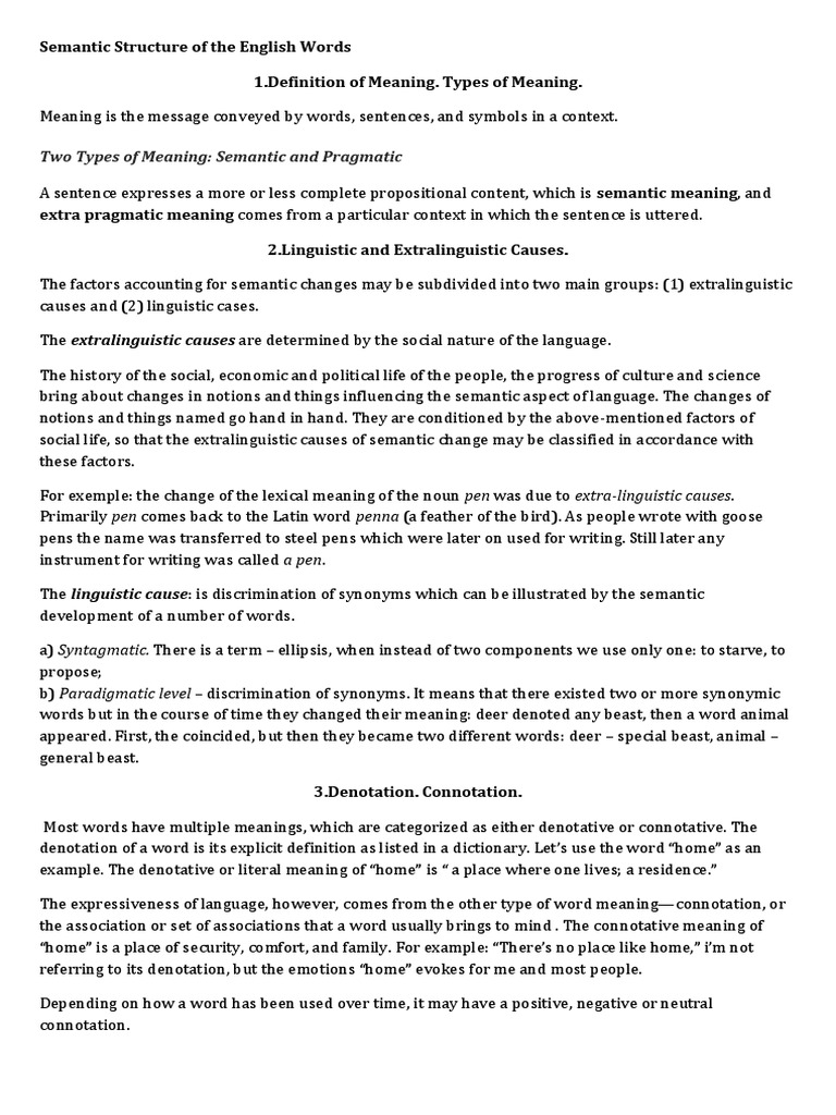 Two Types of Meaning: Semantic and Pragmatic | PDF | Word | Semantics