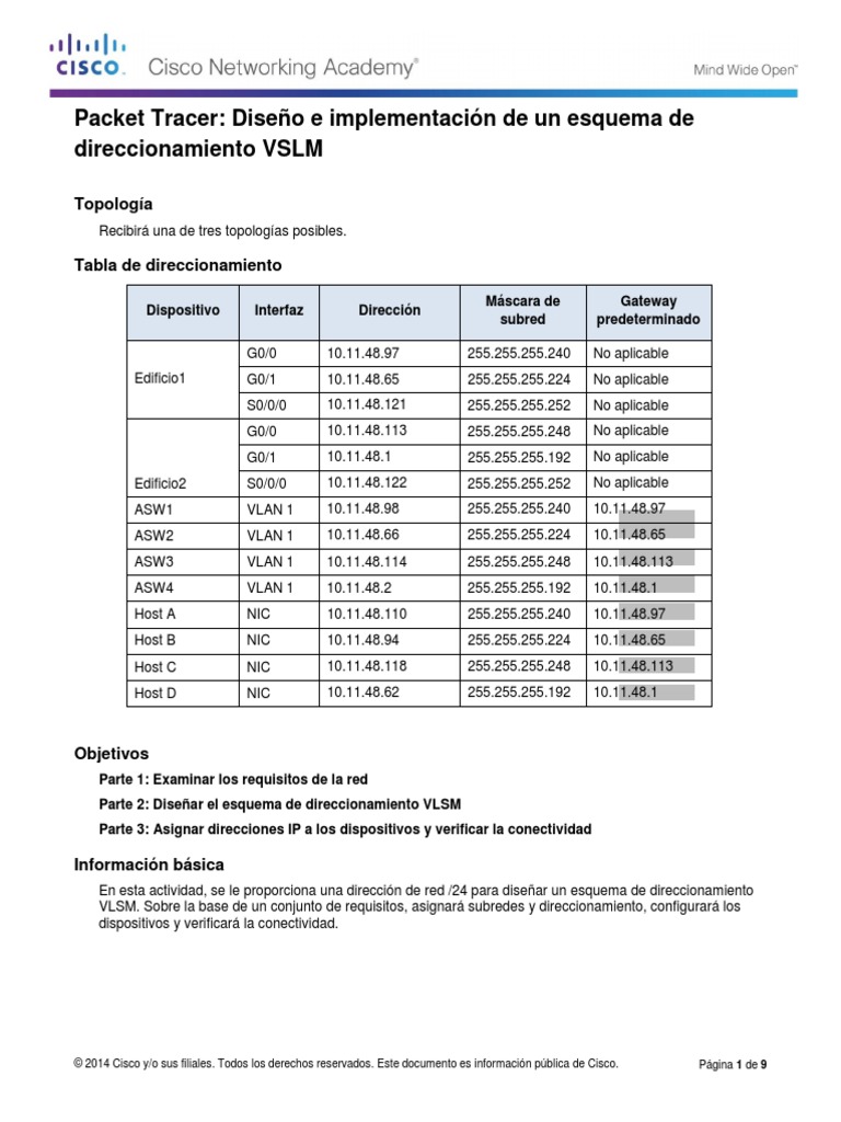 9.2.1.5 Packet Tracer - Designing and Implementing A VLSM Addressing Scheme Instruct IG | PDF ...