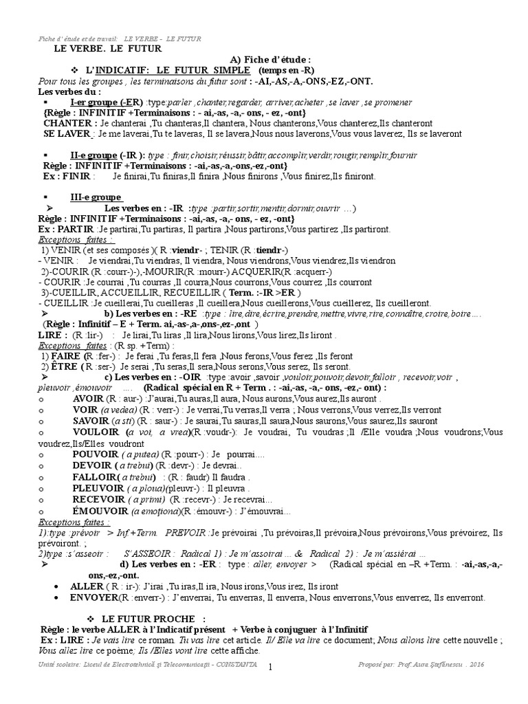 Fdt. Le Verbe. Le Futur | PDF | Verbe | Typologie linguistique