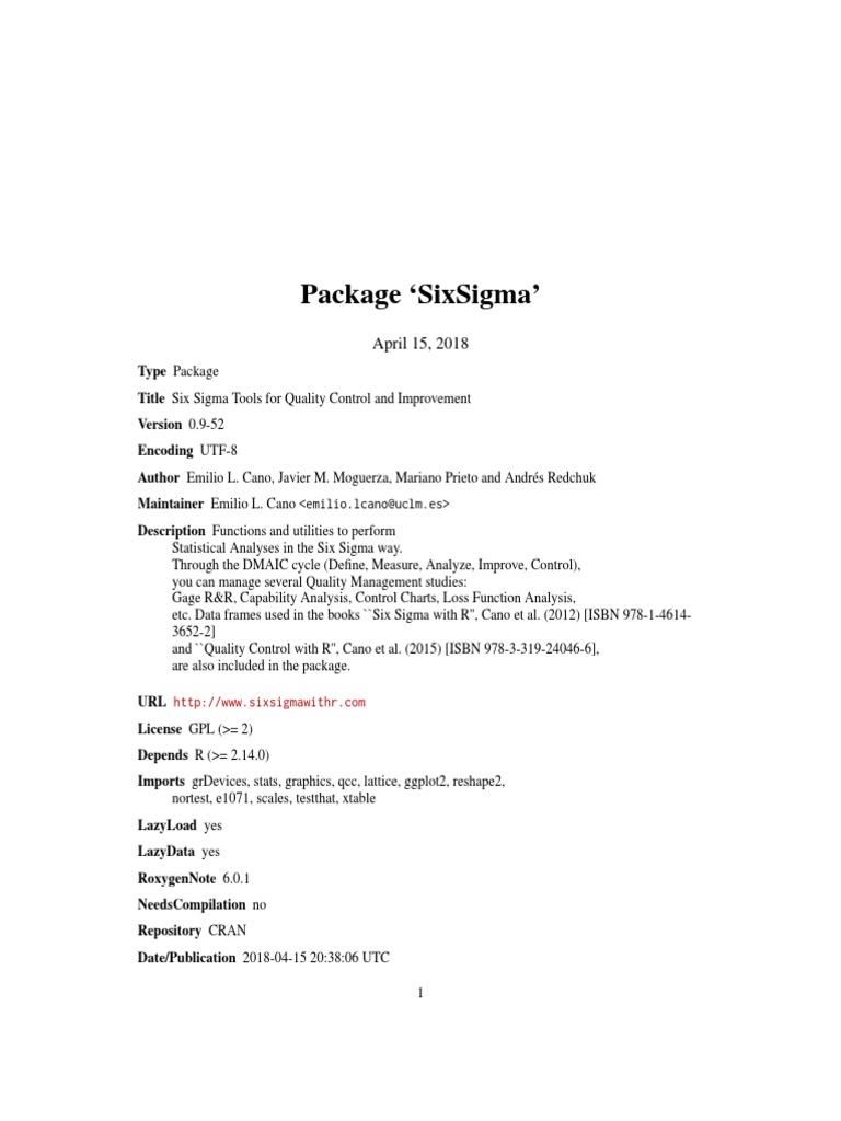 Package Sixsigma': April 15, 2018 | PDF | R (Programming Language) | Data Analysis