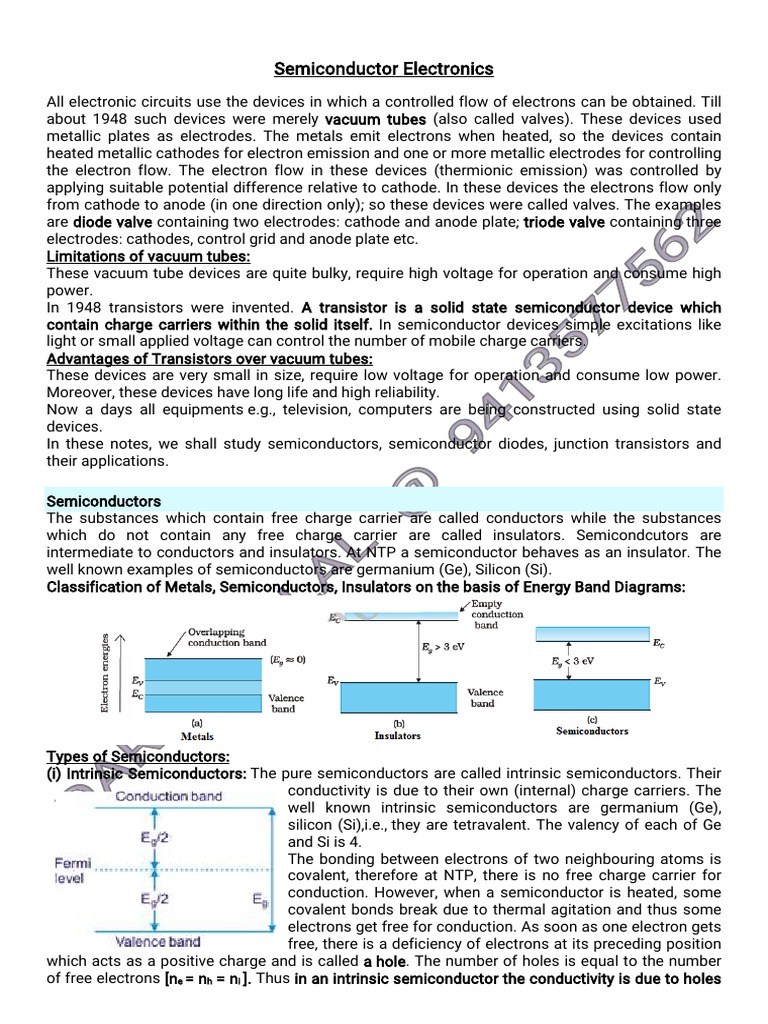 Notes On Semiconductor Electronics | PDF | Semiconductors | P–N Junction