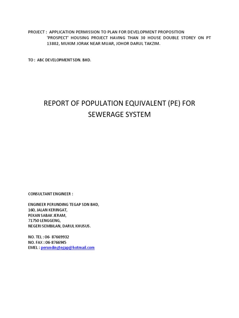 Report of Population Equivalent (Pe) For Sewerage System | PDF