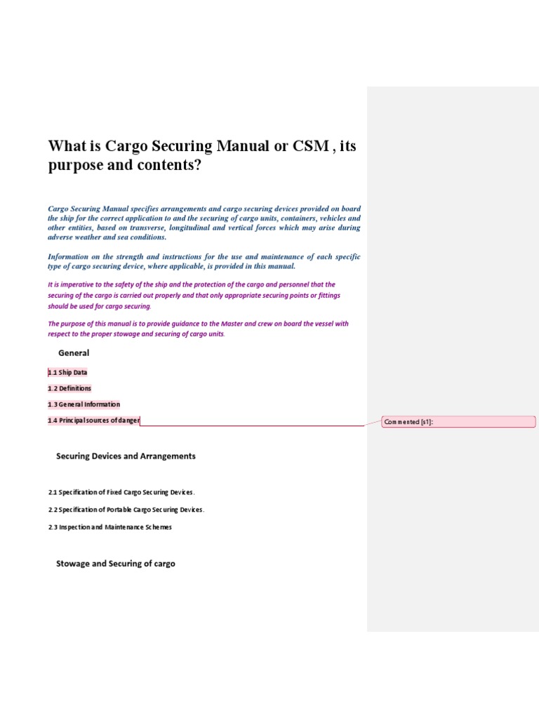 What Is Cargo Securing Manual or CSM, Its Purpose and Contents? | PDF ...