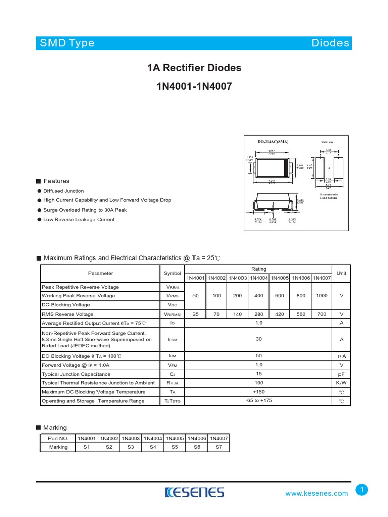 Diode Datasheet 1N Series | PDF | Diode | Rectifier