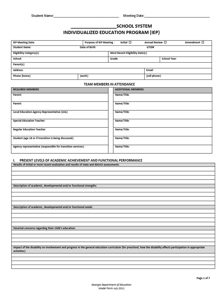 IEP Sample Form Revised 8-11 | PDF | Individualized Education Program ...