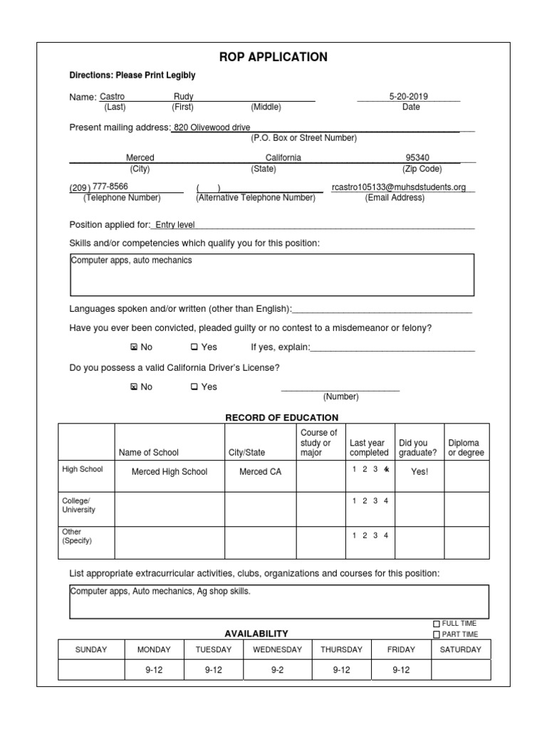 Microsoft Word - Rop Job Application With Availablity Front-For ...