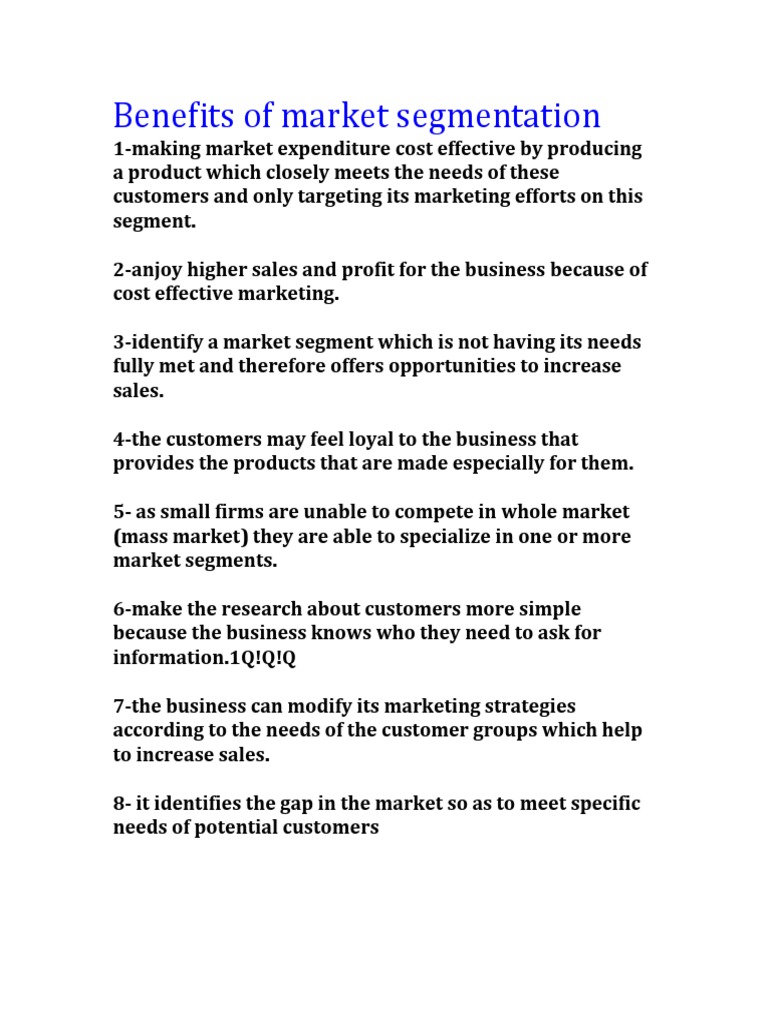 Benefits of Market Segmentation | PDF | Market Segmentation | Marketing