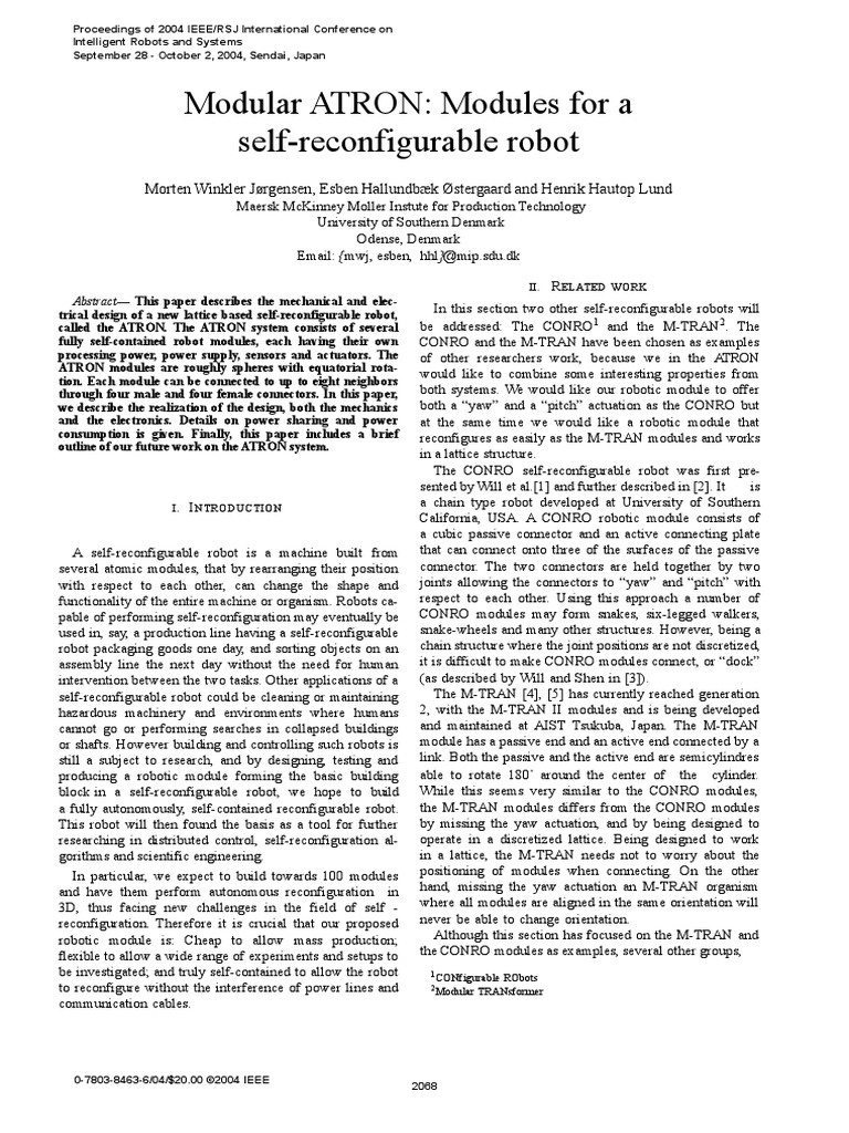 Modular ATRON: Modules For A Self-Reconfigurable Robot | PDF | Random Access Memory | Robot