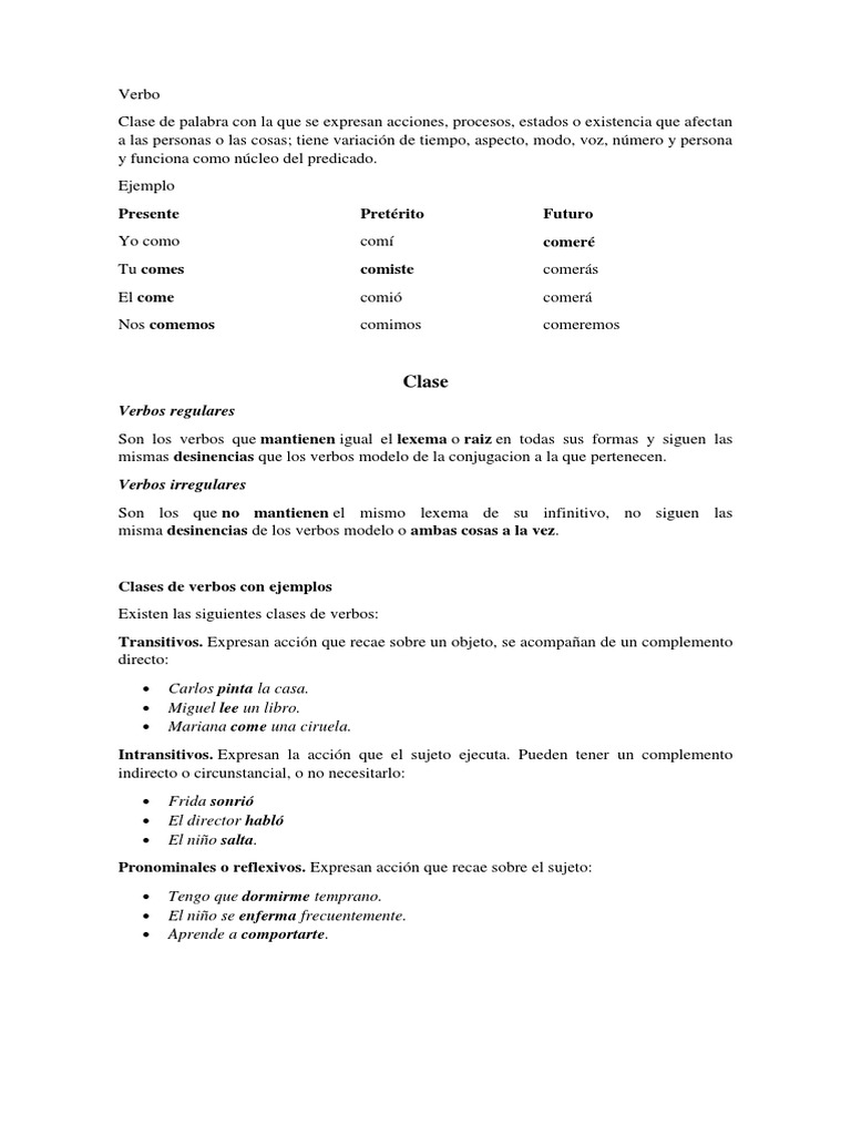 Clases de Palabras: Verbos, Adjetivos y Más | PDF | Verbo | Sustantivo