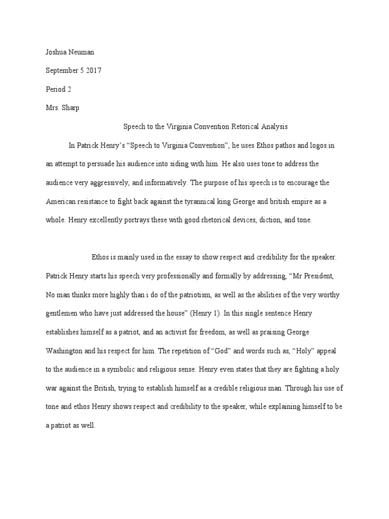 Speech To The Virginia Convention Rhetorical Analysis | PDF | Rhetoric ...