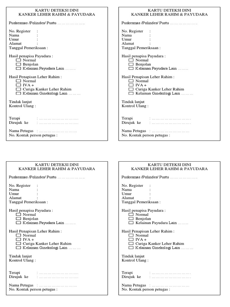 Early Detection of Breast and Cervical Cancer Screening Card | PDF