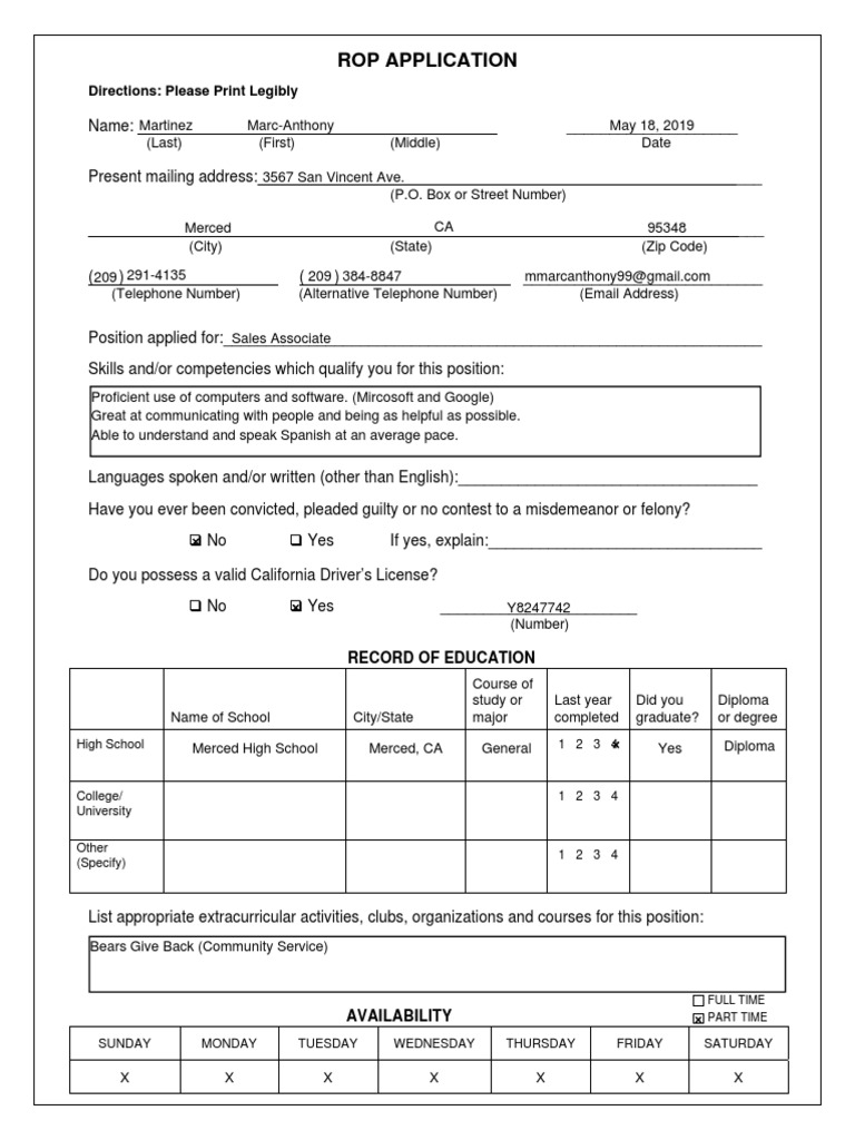 Microsoft Word - Rop Job Application With Availablity Front-For ...