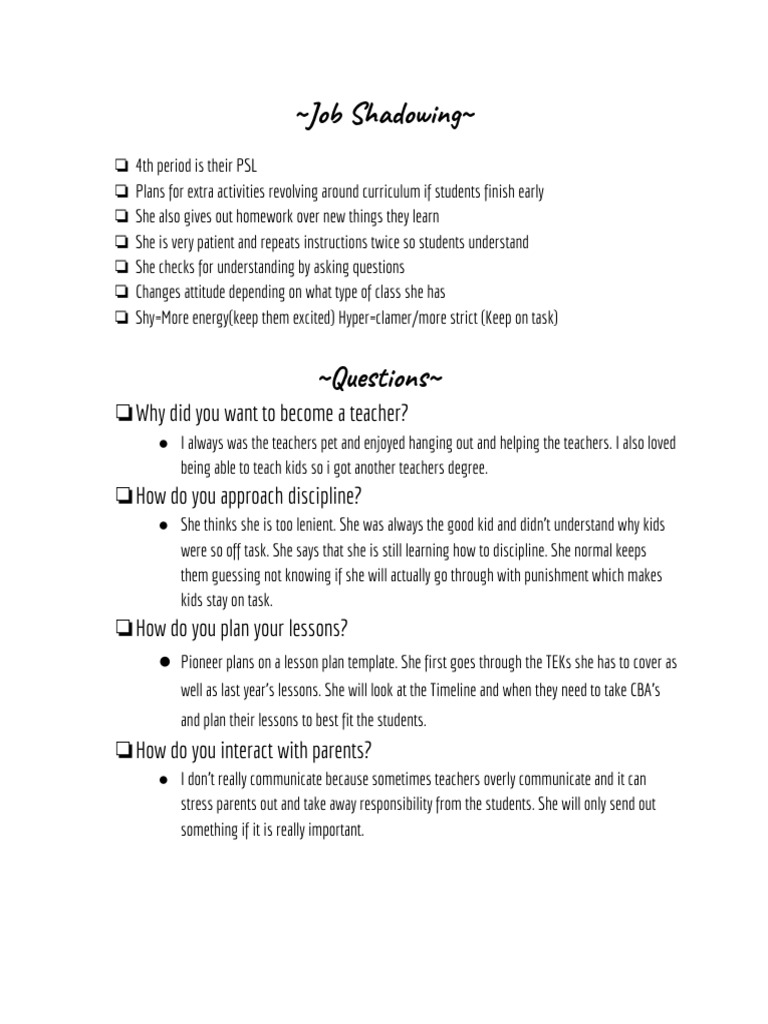 Job Shadowing | PDF