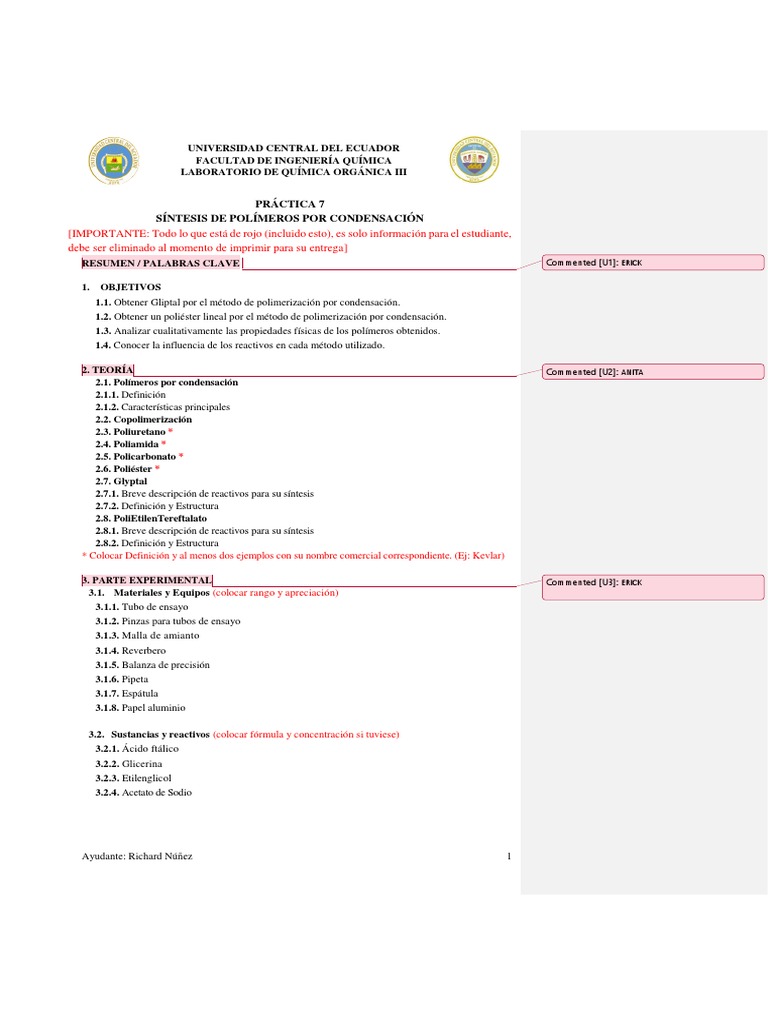 (QO3) Práctica 7 - Síntesis de Polímeros Por Condensación (18-19) | PDF ...