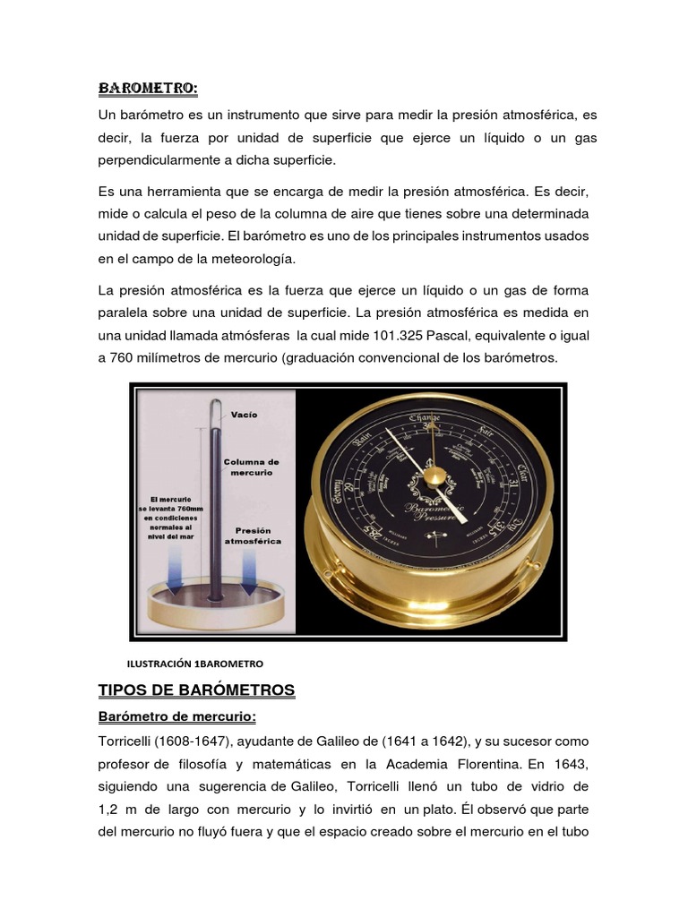 Barómetros: Tipos y Funcionamiento | PDF | Presión atmosférica | Presión