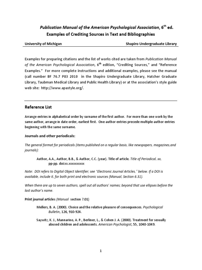 APA American Psychological Association, 6th Ed. | PDF | Digital Object ...