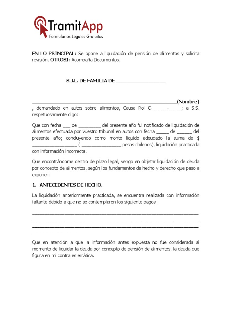 Objeta Liquidación de Deuda Por Concepto de Pensión de Alimentos | PDF