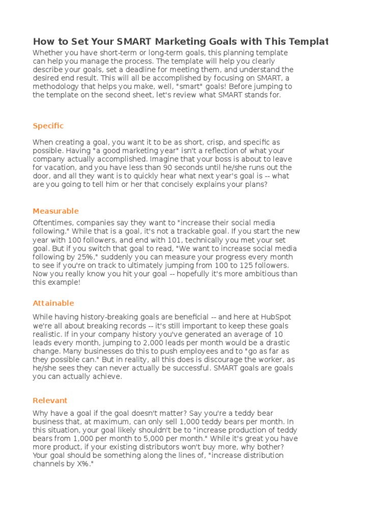 SMART Marketing Goals Template FINAL | PDF | Goal | Marketing