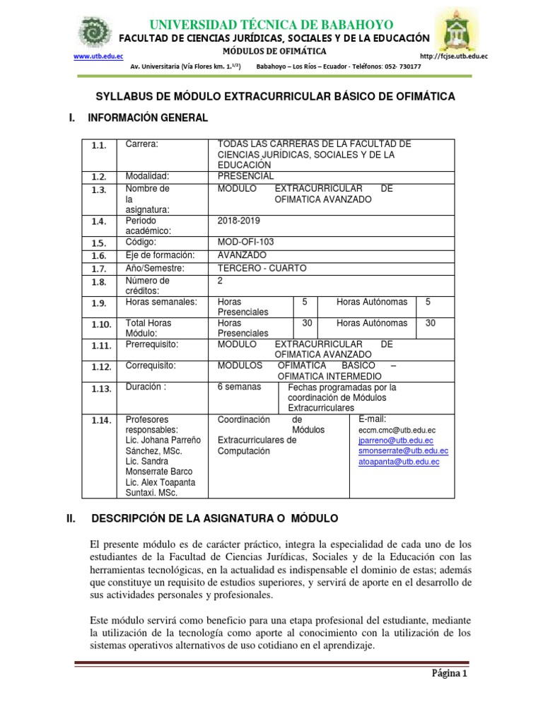Syllabus Modulo de Ofimatica #3 | PDF | Evaluación | Computación en la nube