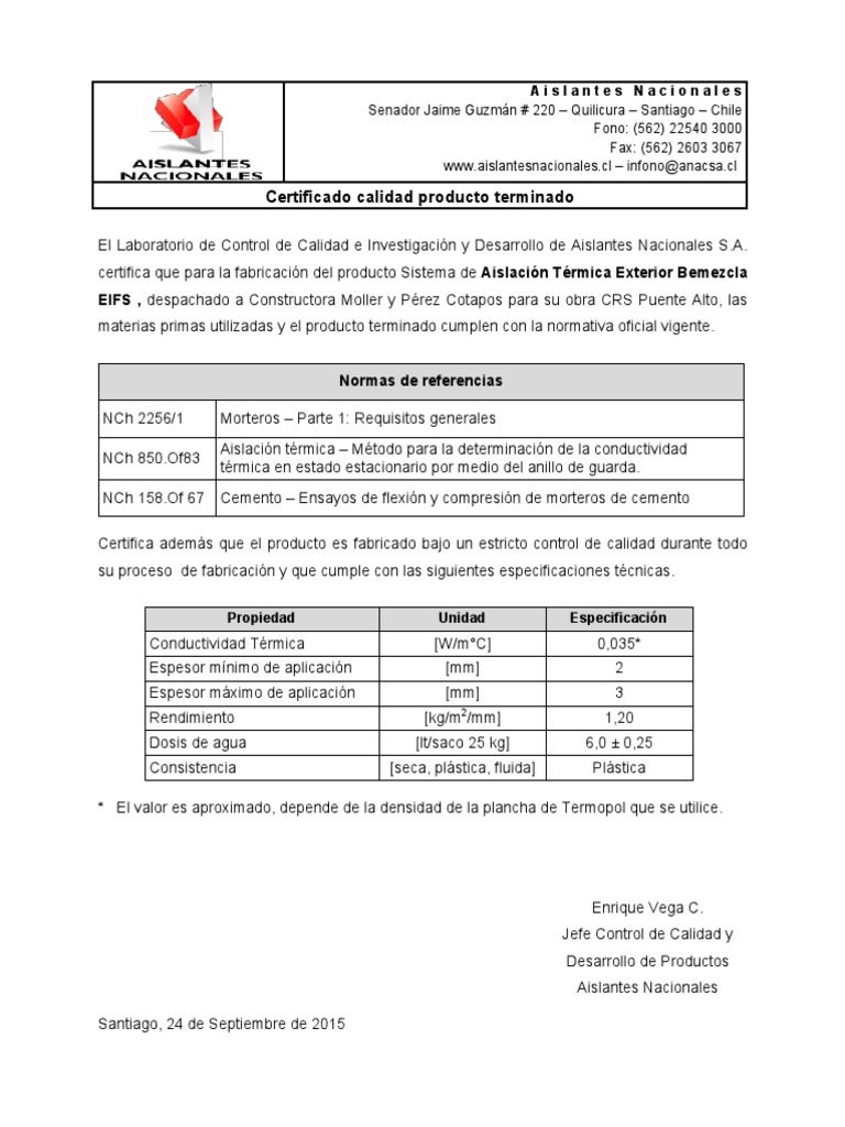 Modelo de Certificado de Calidad | PDF | Materiales | Naturaleza