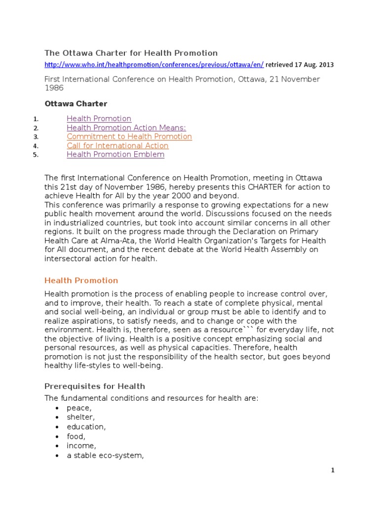 The Ottawa Charter For Health Promotion | PDF | Health Promotion ...