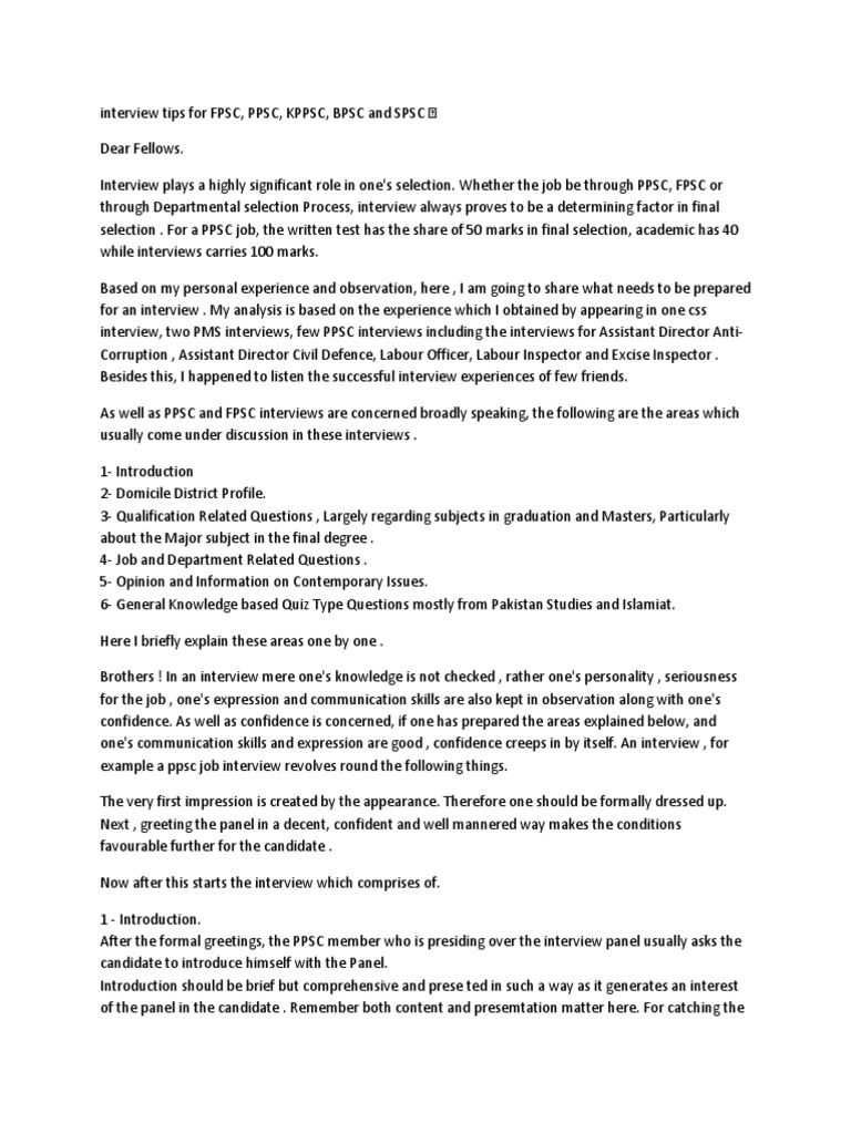 Interview Questions SPSC | PDF | Question | Interview