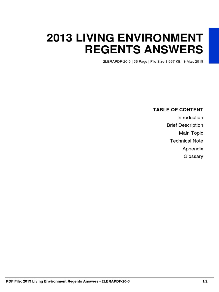 ID4ce318037-2013 Living Environment Regents Answers | PDF | Ecological ...