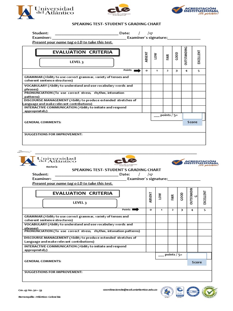 Students - Grading - Chart - 3 & 4 Speaking | PDF | Vocabulary ...